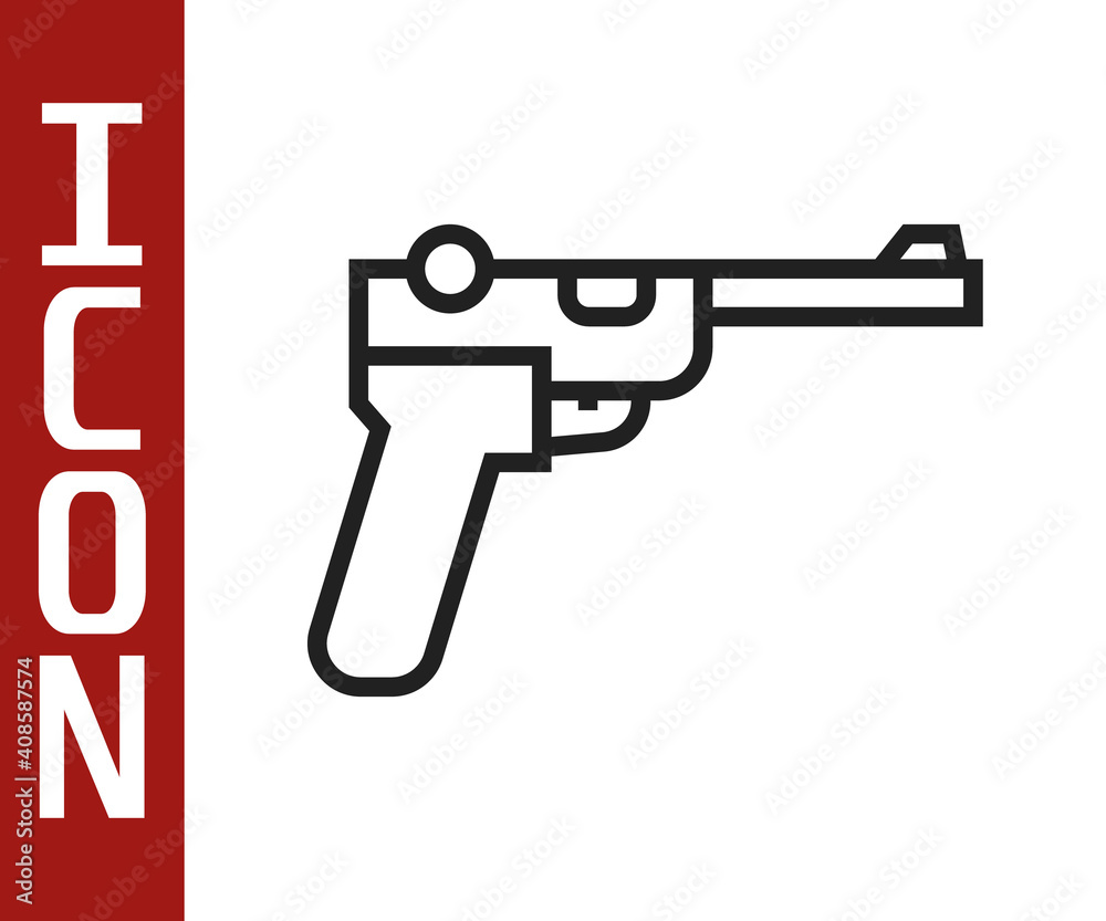 Black line Mauser gun icon isolated on white background. Mauser C96 is ...