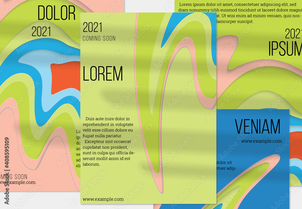 Flyer Layout with Paper Cut Craft Wavy Layered Texture Stock Template ...