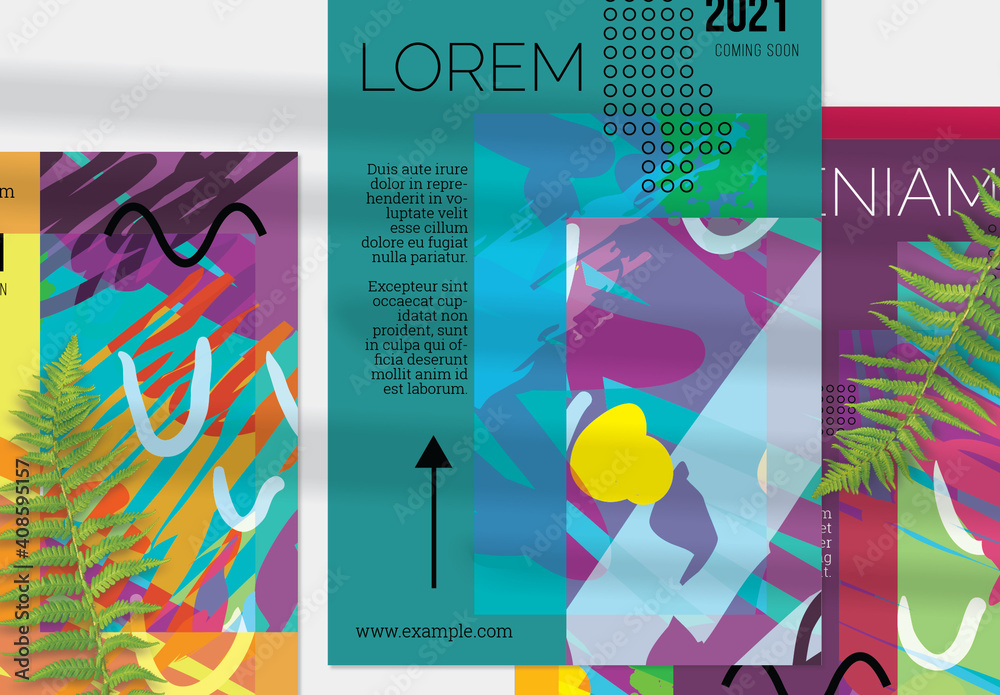 Poster Layout with Geometric Shapes and Abstract Bright Artistic Brush ...