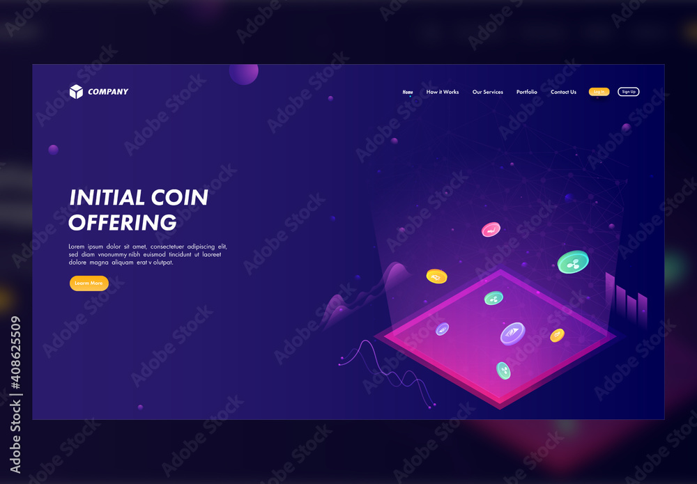 Initial Coin Offering Landing Page with Infographic Elements Stock ...