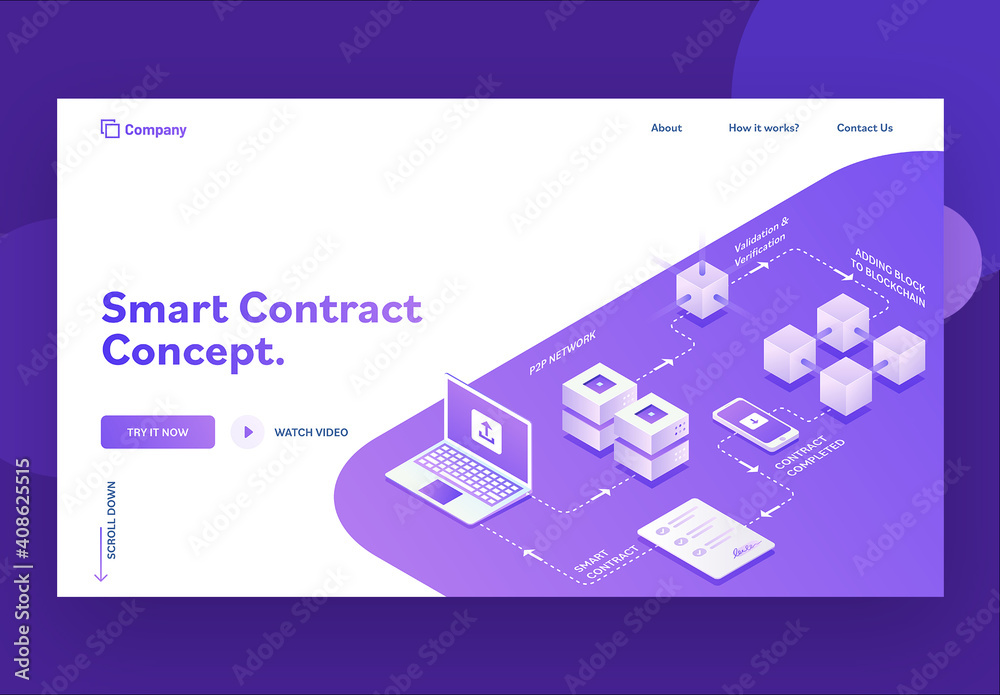 Hero Image or Landing Page Design with Isometric View of Smart Contract ...