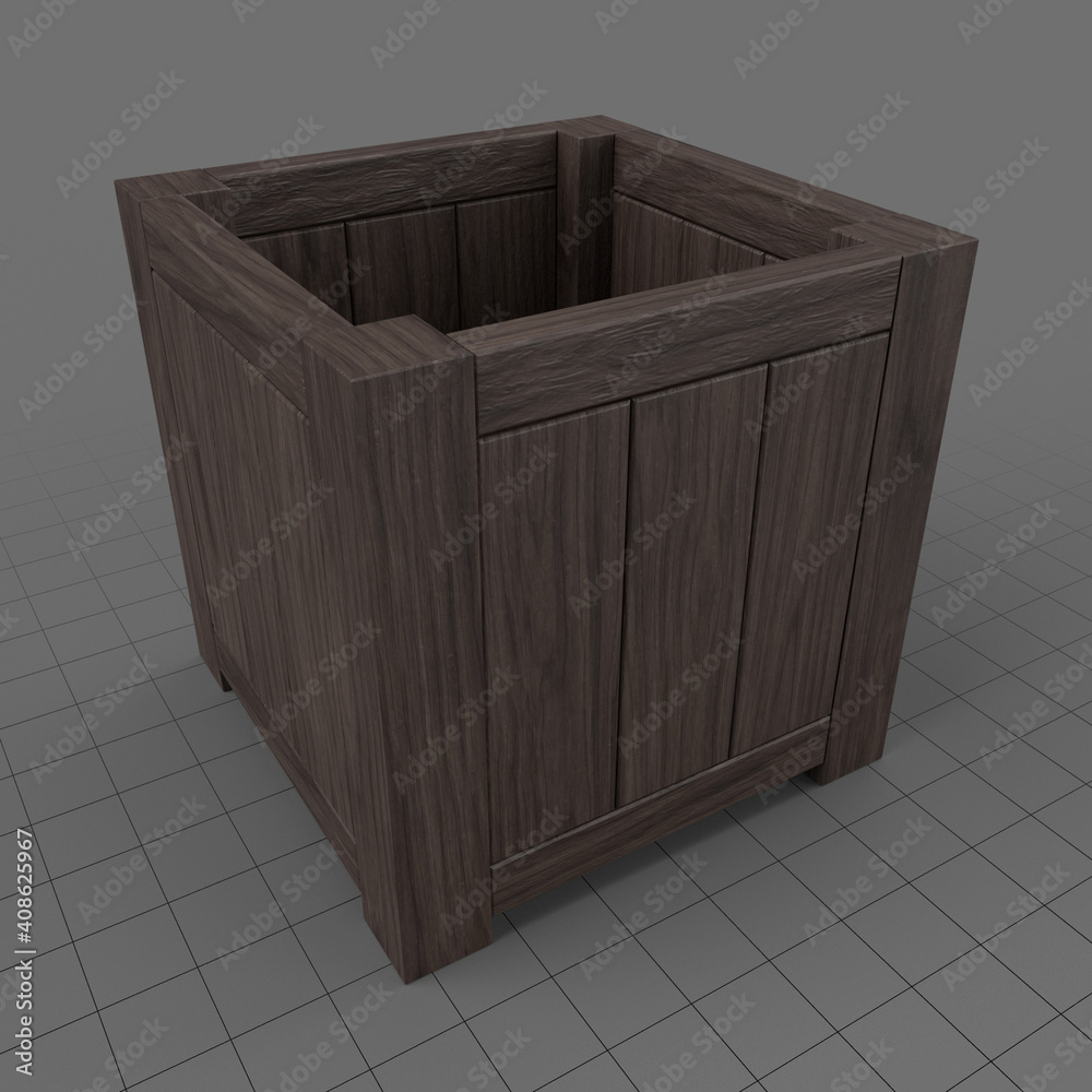 Square wooden planter Stock 3D asset | Adobe Stock