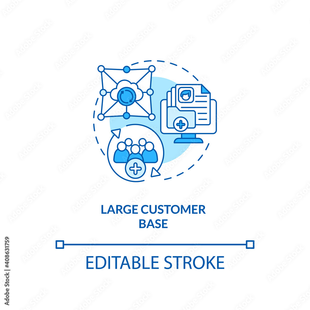 Large customer base concept icon. Cloud-computing product idea thin line illustration. Providing ...