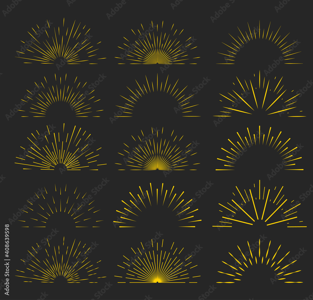 Vector sunburst set gold style isolated on transparent background for ...