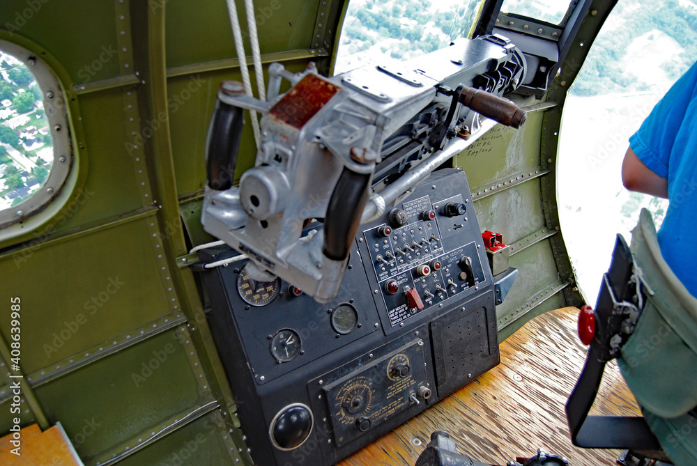 Nose gun port on a B-17G flying fortress with a 50 caliber machine gun ...
