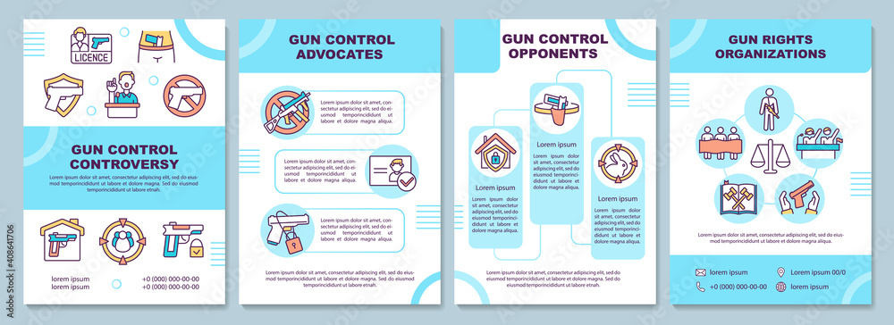 Gun control controversy brochure template. Weapon rights organization ...
