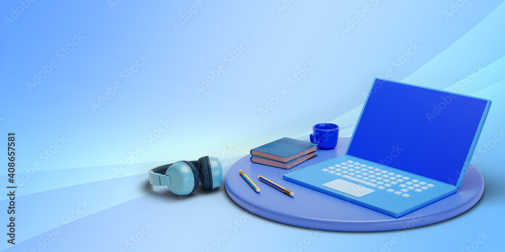 Digital Online Education. 3d of computer, books learning on phone ...