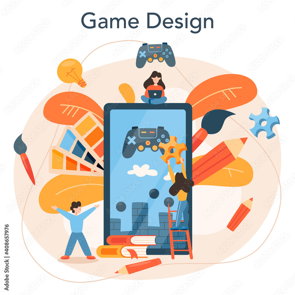Game designer concept. Creative process of a computer video game ...