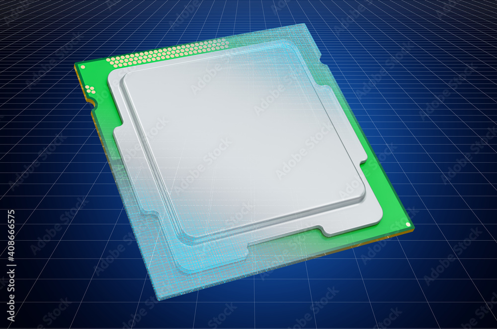 Visualization 3d cad model of CPU, blueprint. 3D rendering ilustración ...