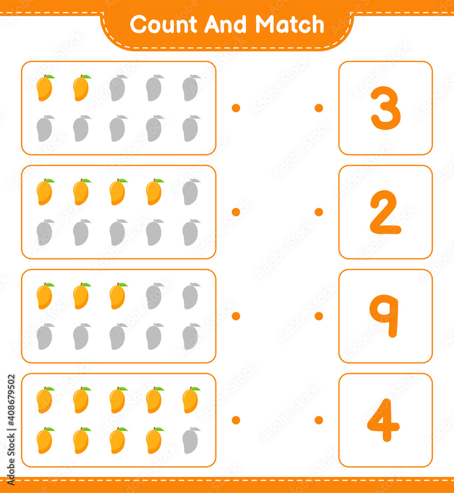 Count and match, count the number of Mango and match with right numbers ...