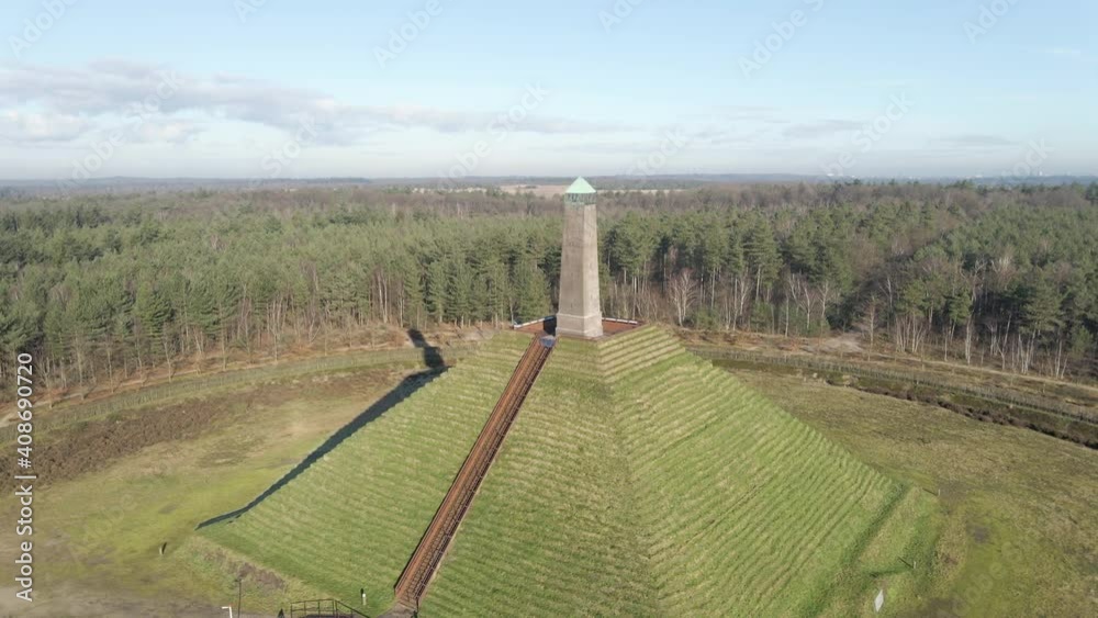 Beautiful aerial of Austerlitz pyramid in the Netherlands. The Piramide ...