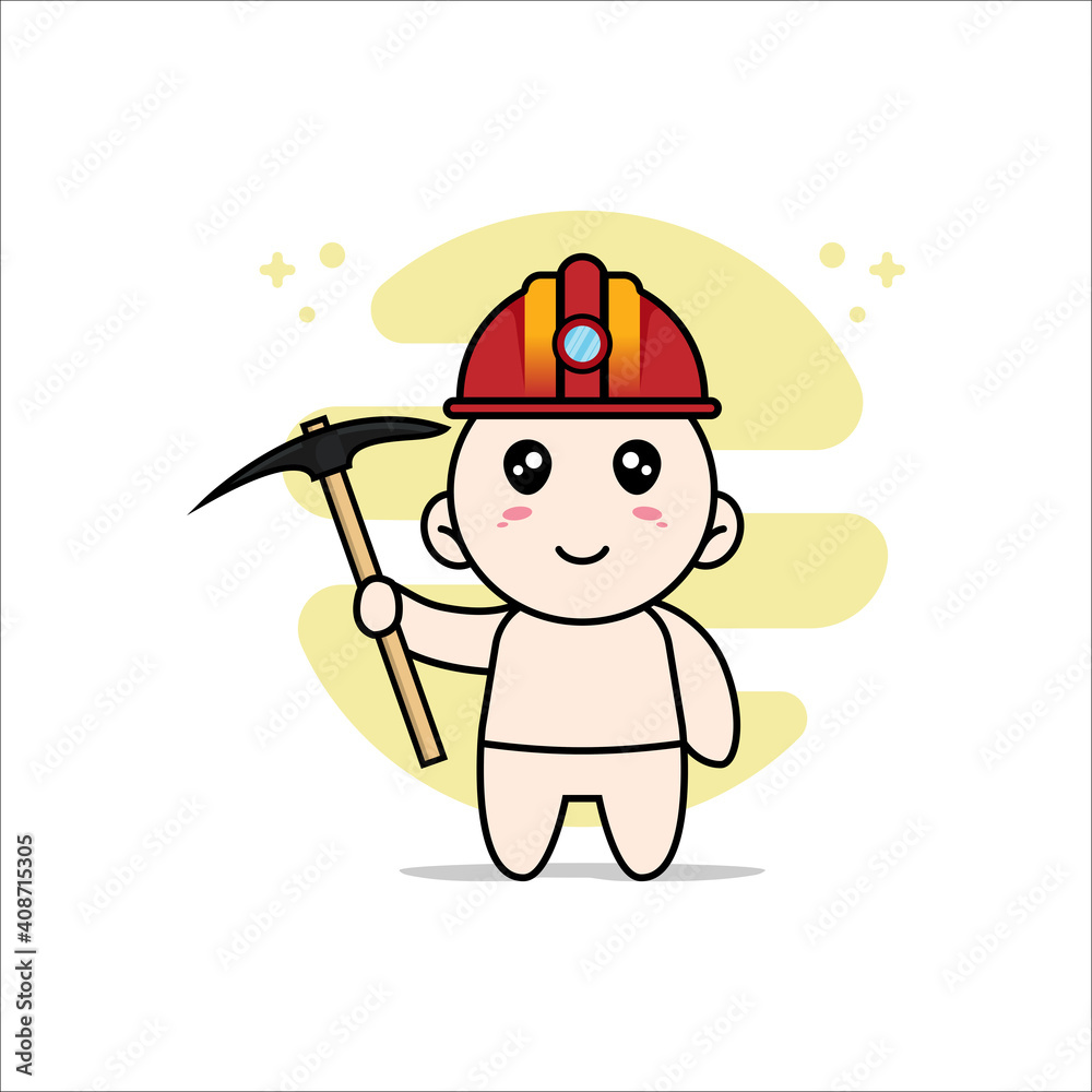 Cute baby character wearing miners costume. Stock Vector | Adobe Stock