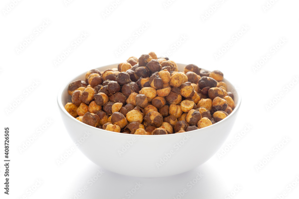 Crunchy Roasted Chana Masala in a white bowl, made with Bengal Grams or ...