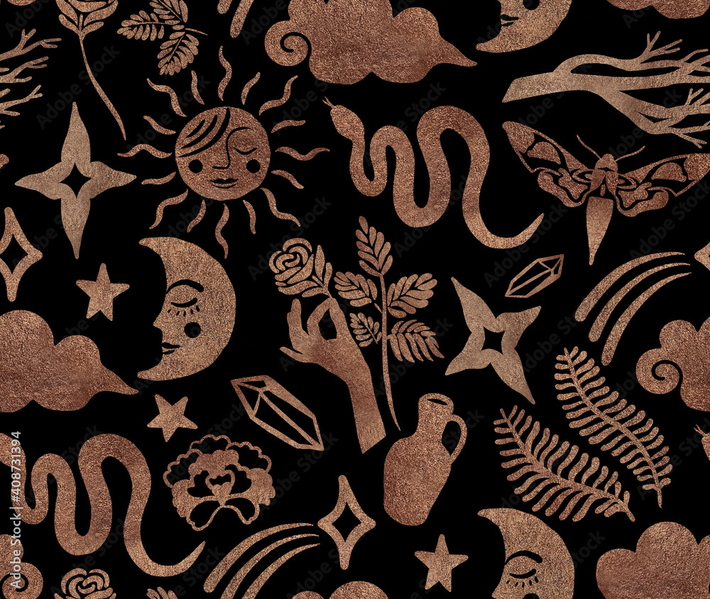 Seamless pattern with mystical and magic symbols. Stock illustration ...