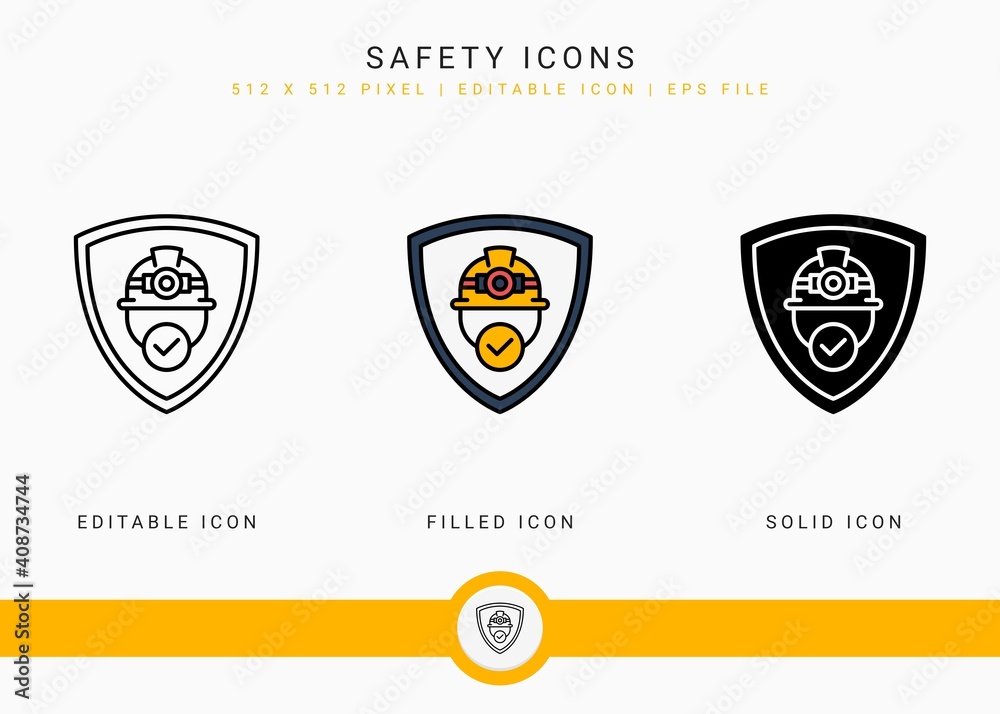 Safety icons set vector illustration with solid icon line style. Secure ...
