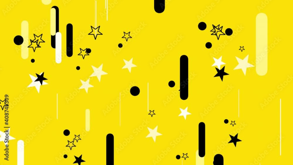 Looped 2d flat design motion graphics of cartoon shooting stars. Black ...