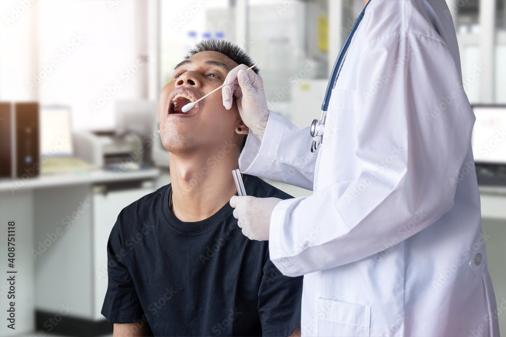 coronavirus COVID-19 test. doctor holding test tube, use cotton swab to ...