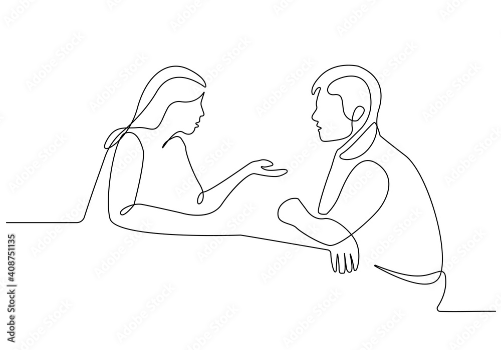 Woman And Man Talking Trendy Line Art Drawing Couple Talking