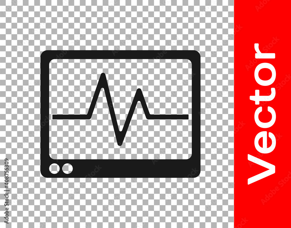 Black Computer monitor with cardiogram icon isolated on transparent ...