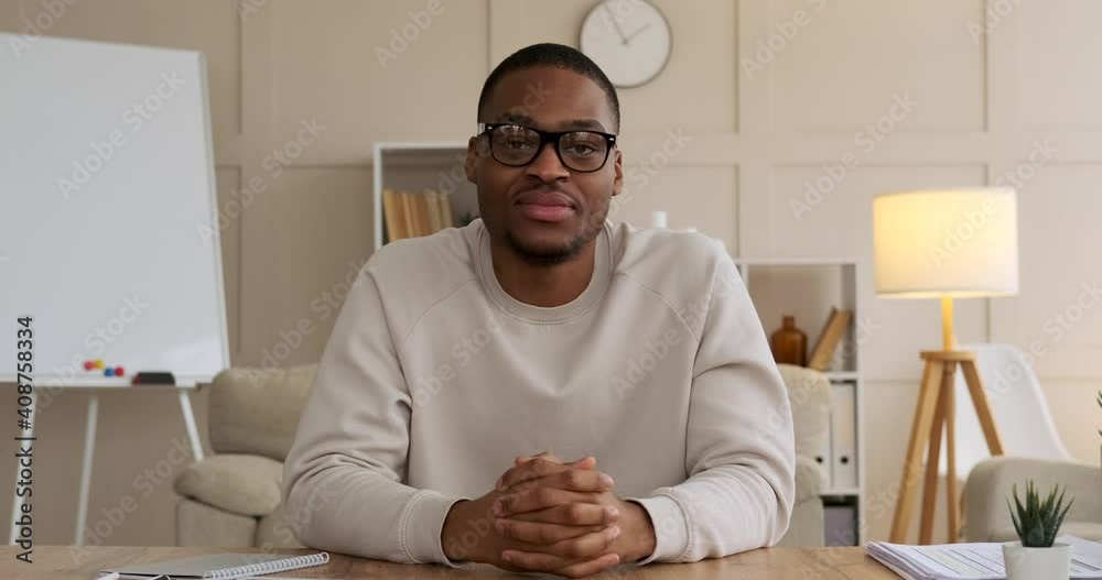 Man speaking on video call at office Stock Video | Adobe Stock