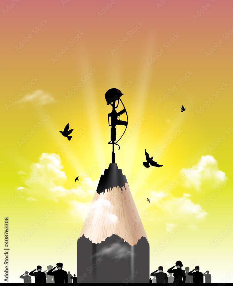 ภาพประกอบสต็อก illustration of Indian Amar Jawan Jyoti gun and people ...