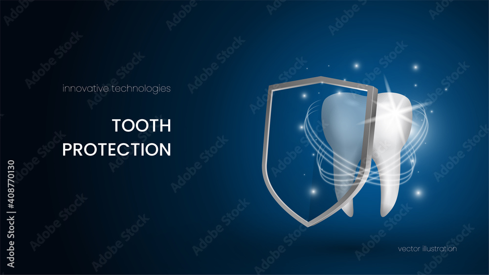 Snow white, sparkling tooth protects itself with a shield against ...