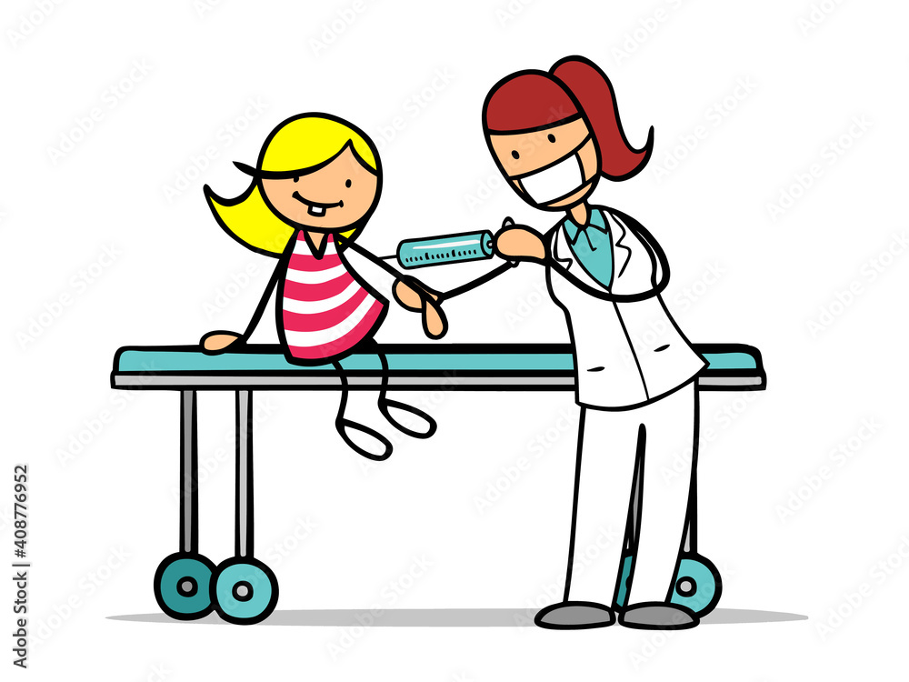 Kinderärztin und Kind bei Impfung gegen Covid-19 Stock Illustration ...