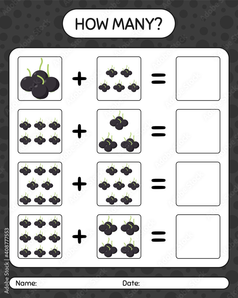 How many counting game with farkleberry. worksheet for preschool kids ...
