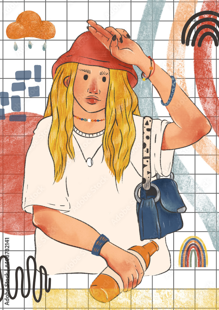 Pretty face of a girl with abstract shapes. Poster of a female ...