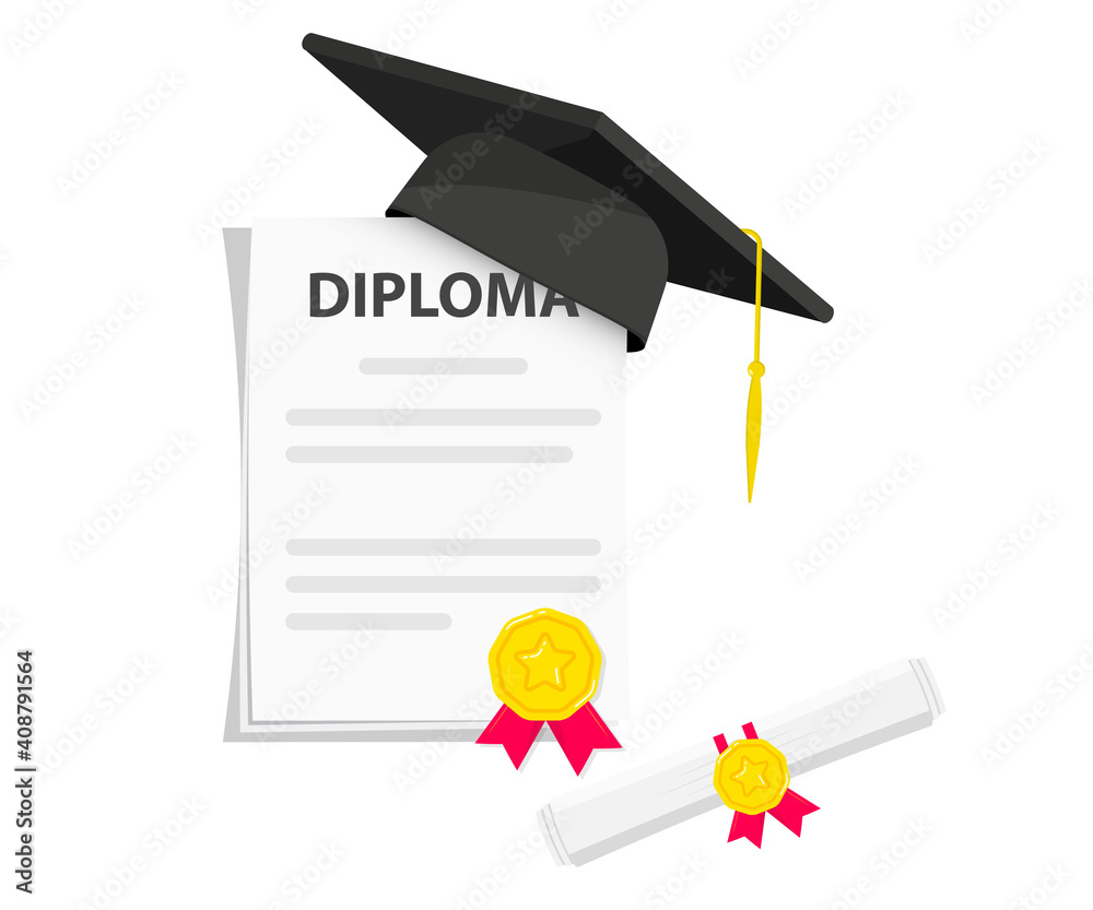 Black Graduation Cap with Degree. Black hat of university graduate ...