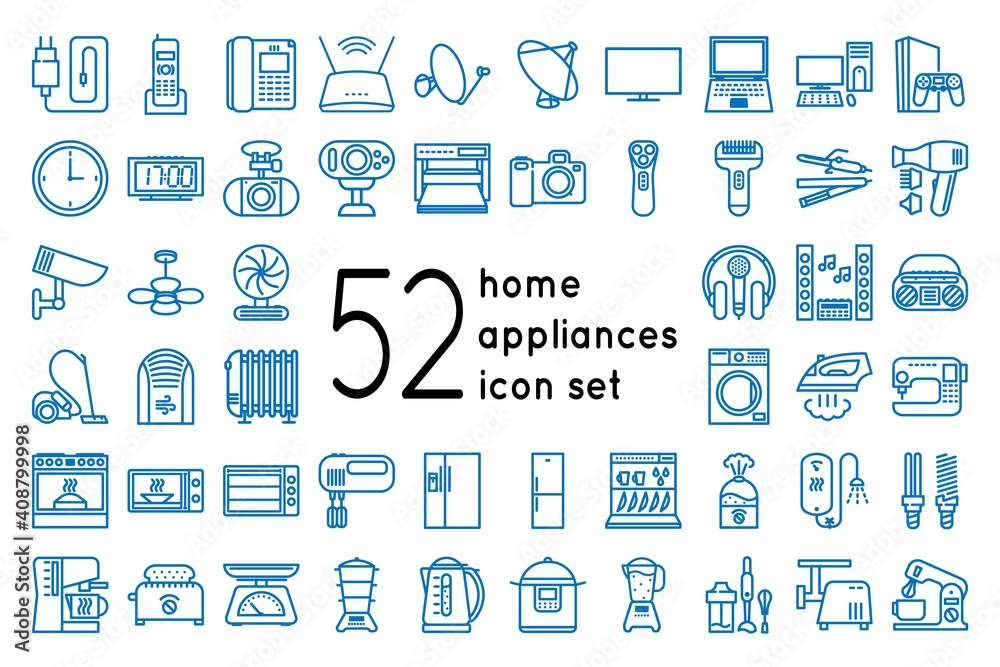 Home appliances and gadgets icons set isolated on white background ...