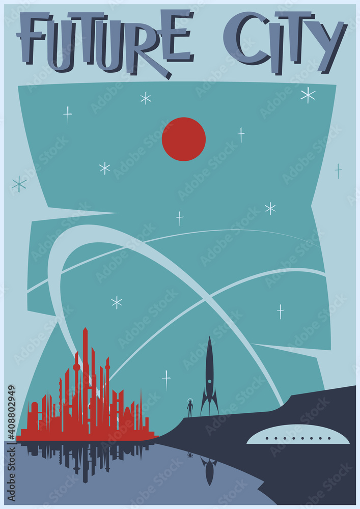 Future City, Retro Future Space Poster, Mid Century Modern Style ...