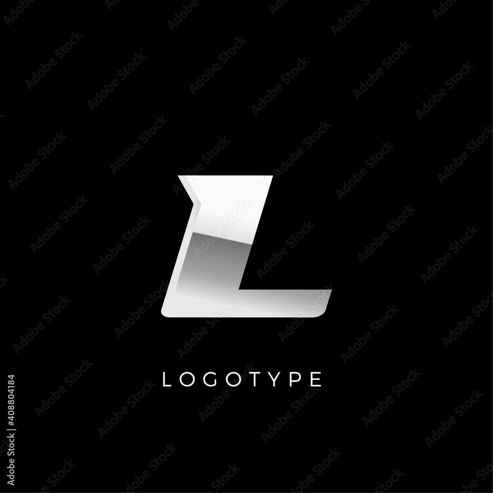 Steel L letter. Business monogram with stainless or chrome effect ...