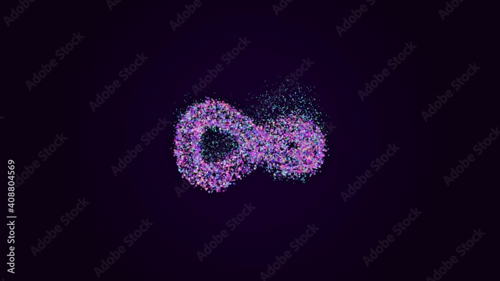 Infinity symbol appears of multiple glowing particles, animated figure ...