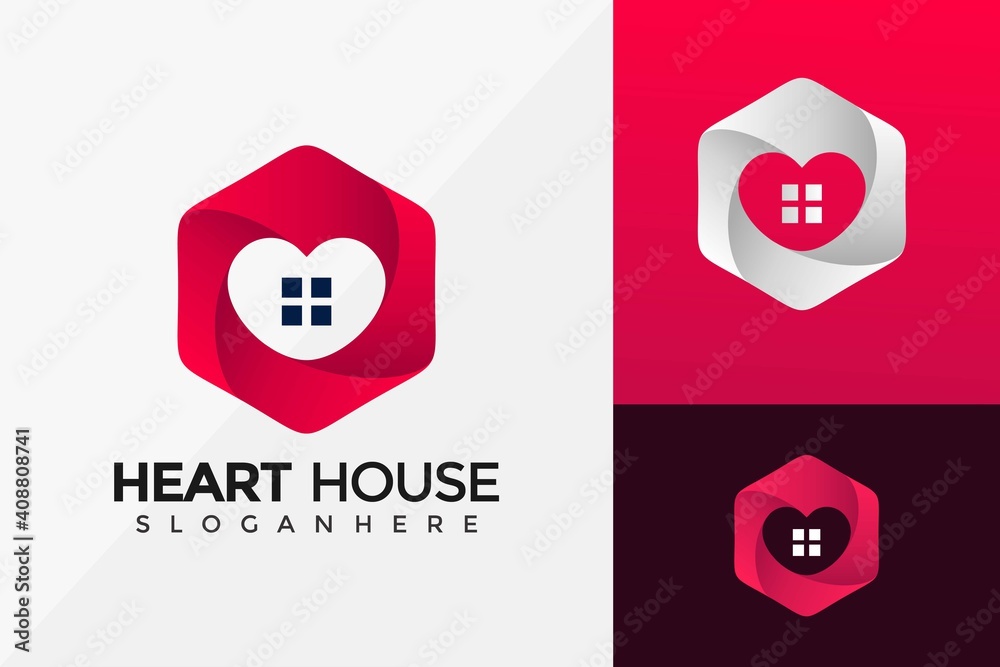 Heart House Hexagon Logo Design, Brand Identity Logos Designs Vector ...