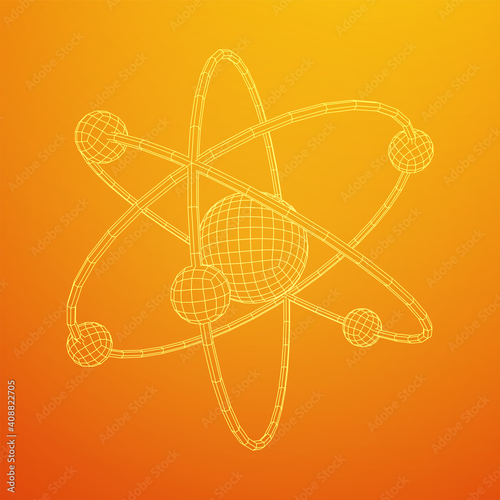 Vetor de Planetary model of atom with nucleus and electrons spining on ...