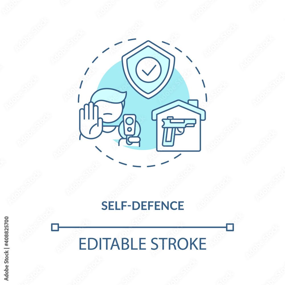 Self defense turquoise concept icon. Civilian with weapon for safety ...