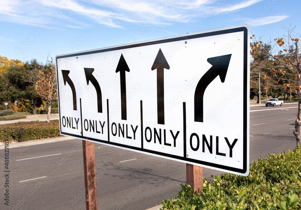 Traffic Sign with five arrows for different directions Stock Photo ...