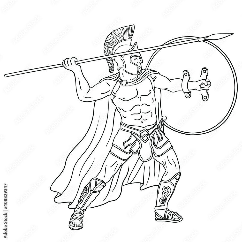 Ancient Roman warrior legionary with a spear and shield in his hands is ...