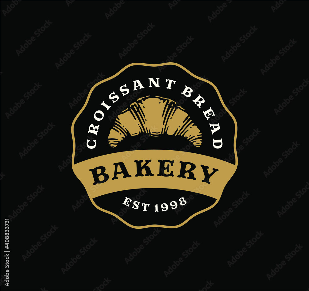 Logo badge of croissant bread in vintage design. bakery label design on ...