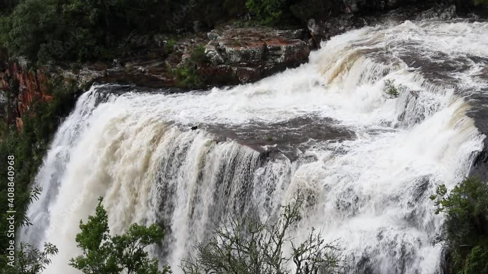 Static shot of Lisbon Falls. Filmed right after a big rain storm. The ...