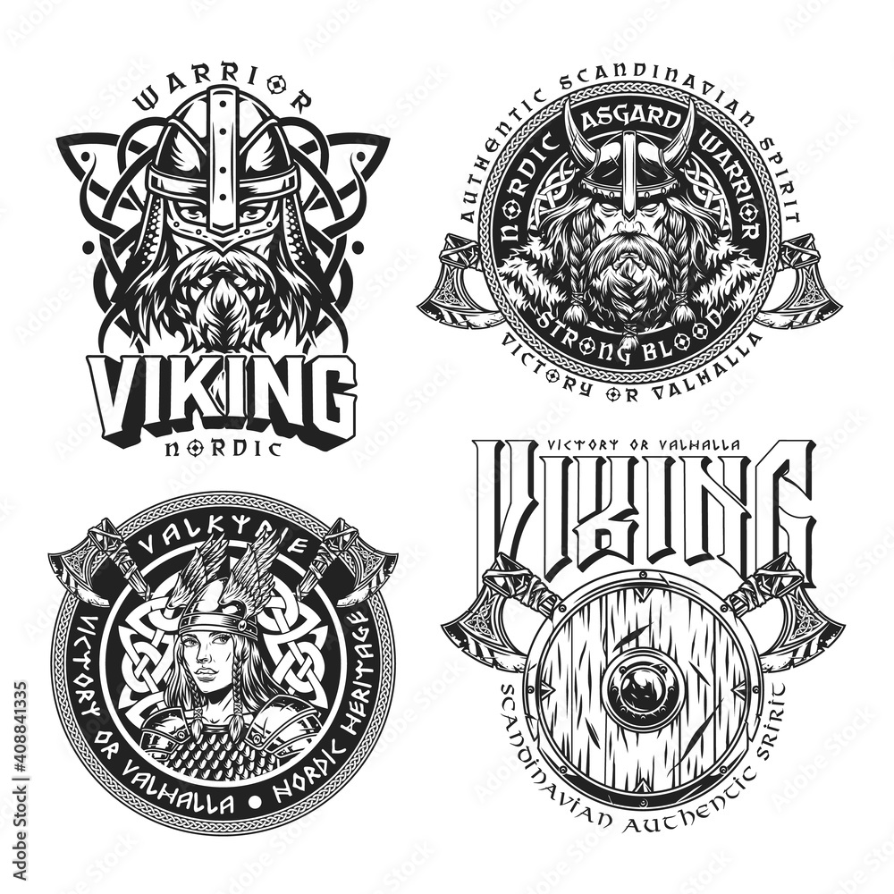 Medieval nordic viking emblems set Stock Vector | Adobe Stock