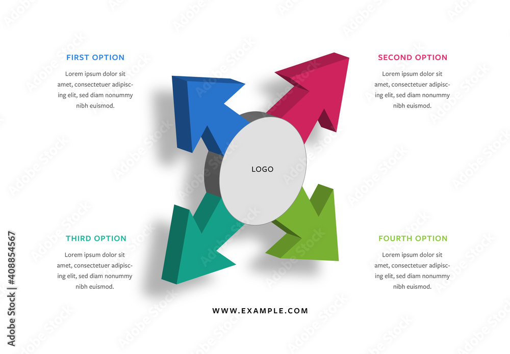 Four Directional Infographic Layout with 3D Arrows Stock Template ...