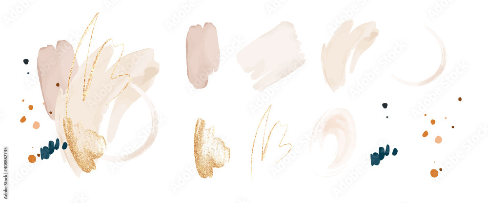 Set abstract shapes, splash gold. watercolor concept. poster, invite ...