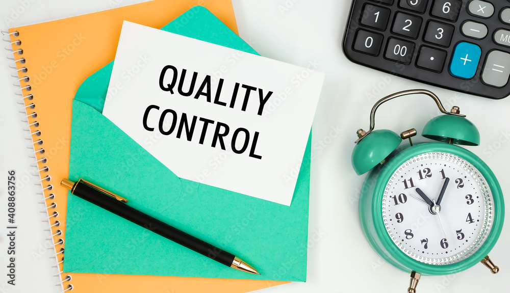 Card on a postal envelope with the text Quality Control Stock Photo ...