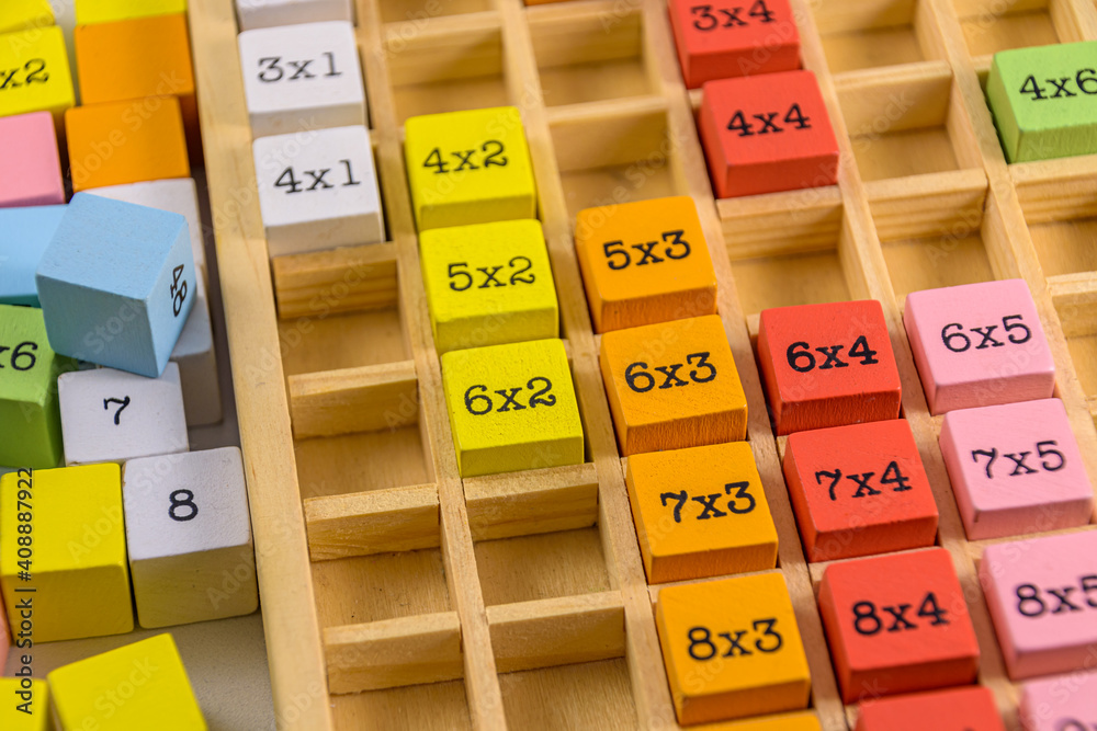 colorful wooden multiplication table, children's educational toy Stock ...