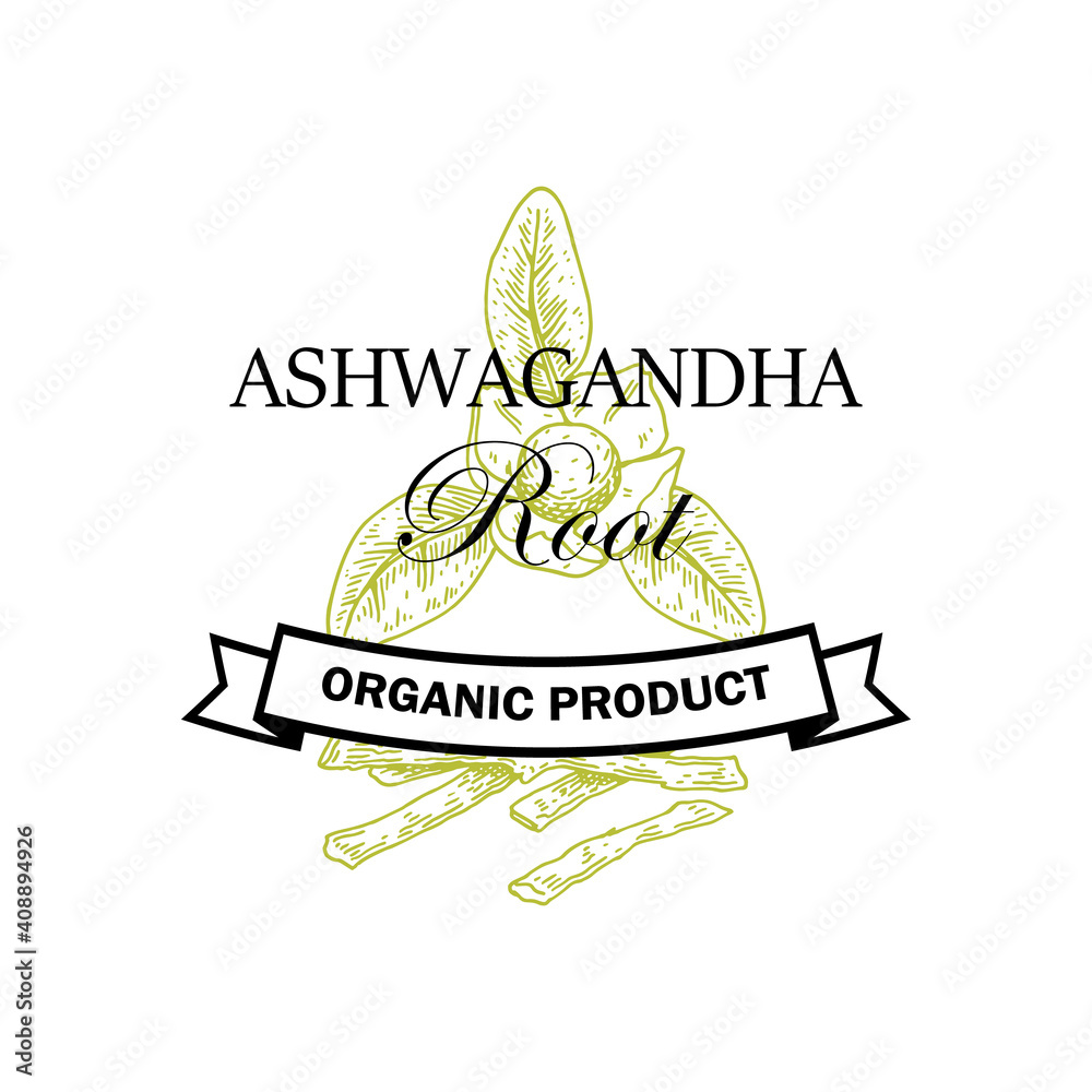 Hand drawn Ashwagandha logo isolated on white background. Vector ...