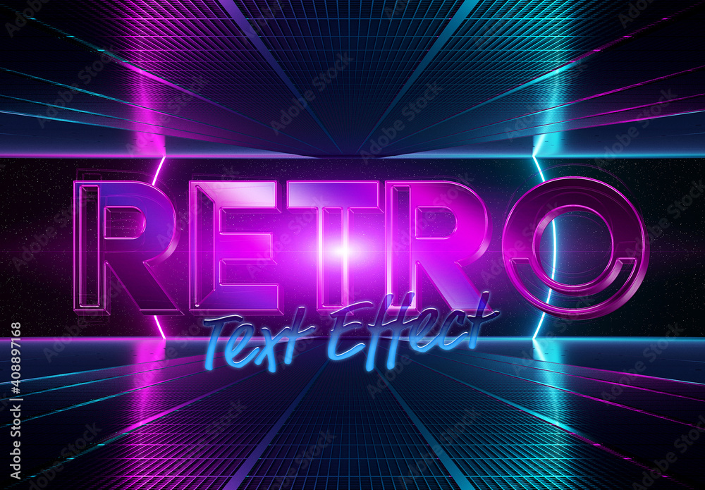 Retro 80S Style 3D Text Effect Mockup Stock Template | Adobe Stock