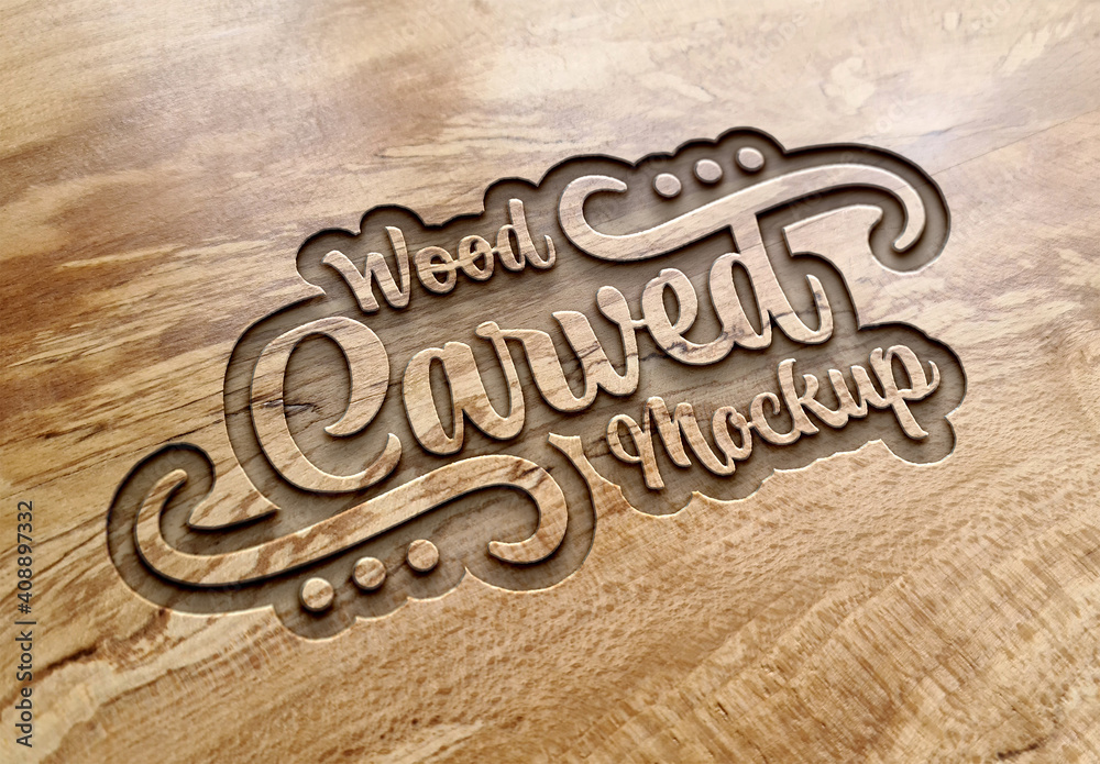 Engraved Text Effect on Wood Plank Texture Mockup Stock Template ...