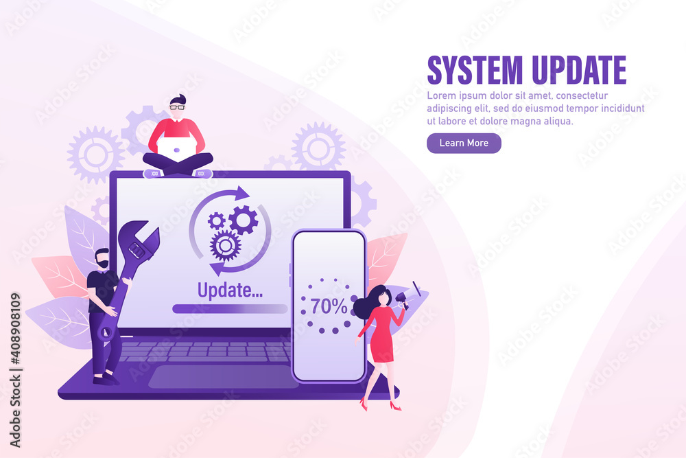 Cartoon software update people for mobile app design. Isometric vector ...